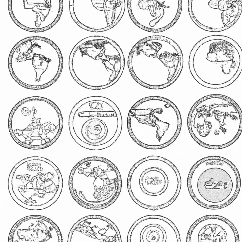 Desenhos de Moedas do Mundo para Imprimir e Colorir