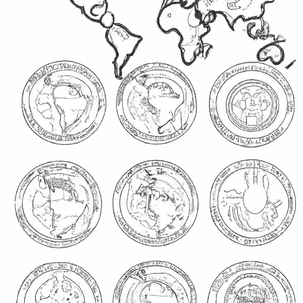 Desenhos de Moedas do Mundo para Imprimir e Colorir