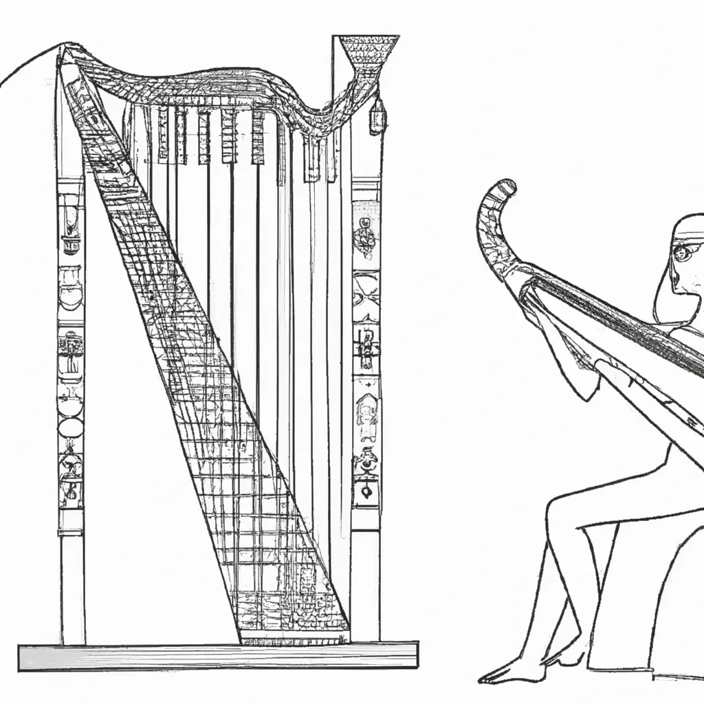 Desenhos de Harpas Egípcias para Imprimir e Pintar