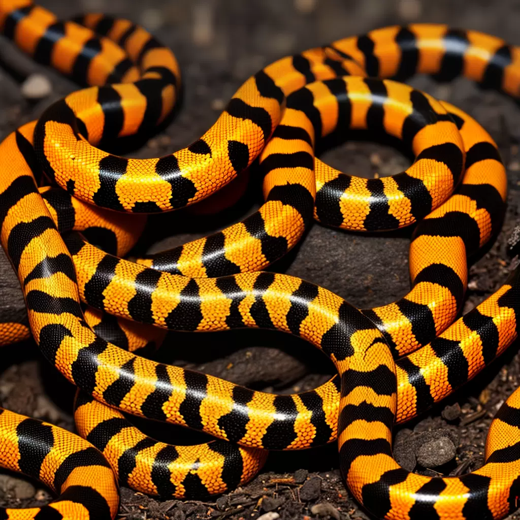 A cobra-coral, uma serpente venenosa com padrão vermelho, amarelo e preto